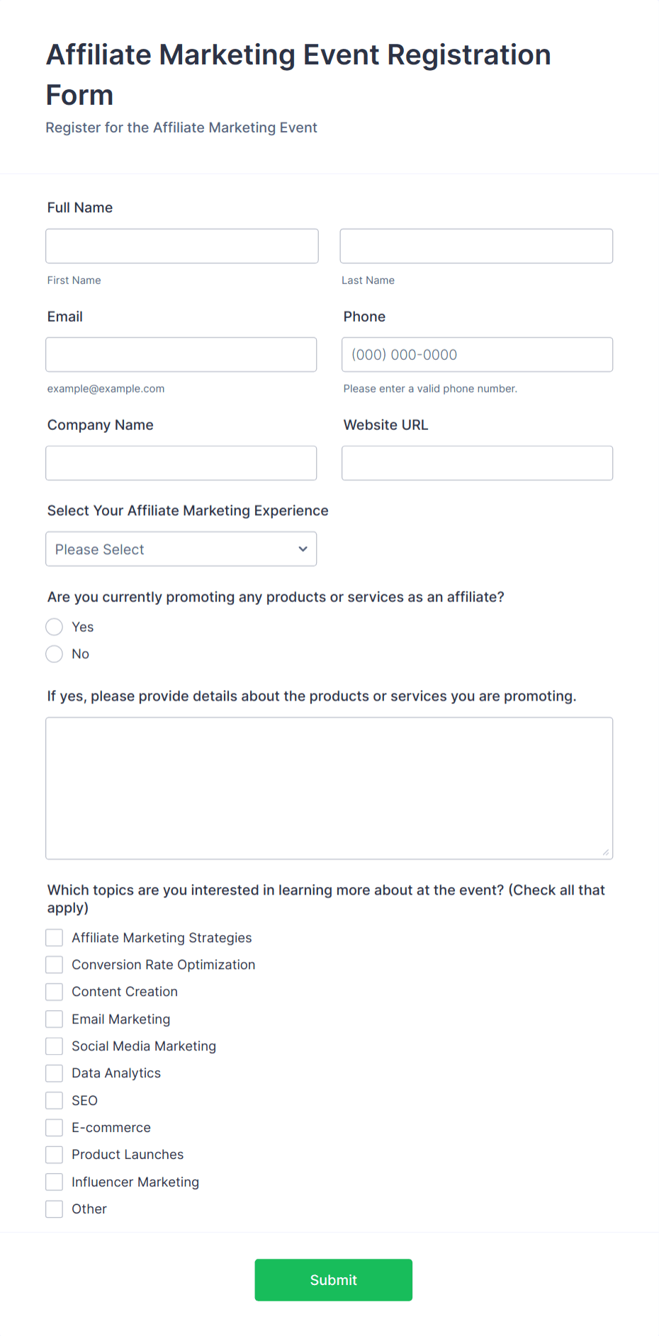Affiliate Marketing Event Registration Form Template | Jotform
