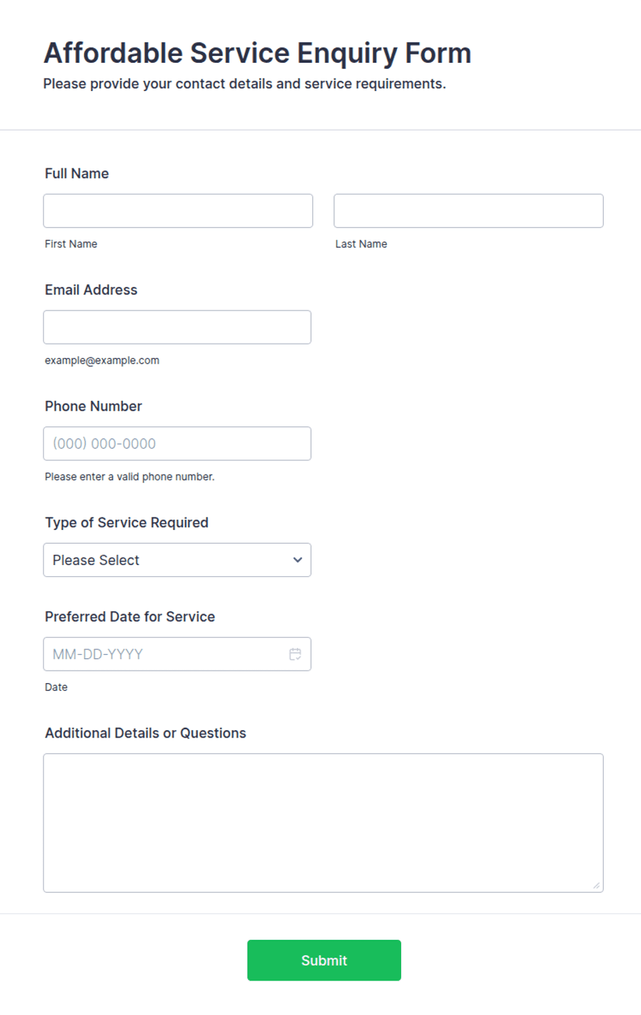 Affordable Service Enquiry Form Template | Jotform