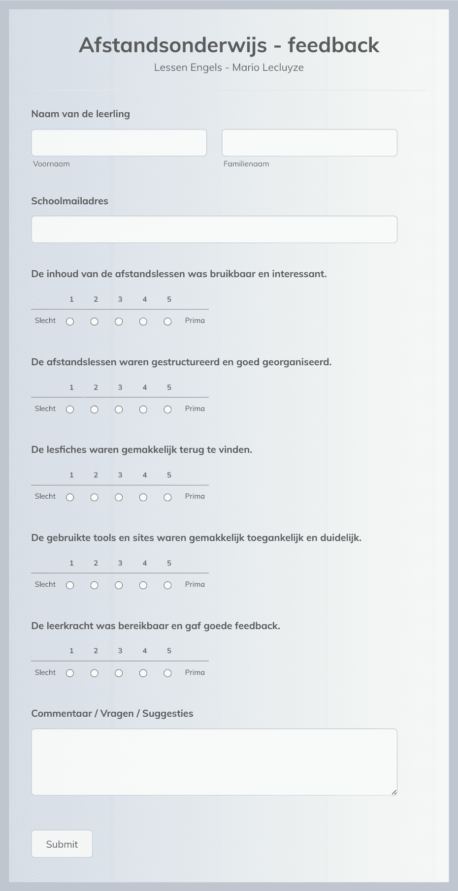 Afstandsonderwijs - feedback Formulier Sjabloon | Jotform