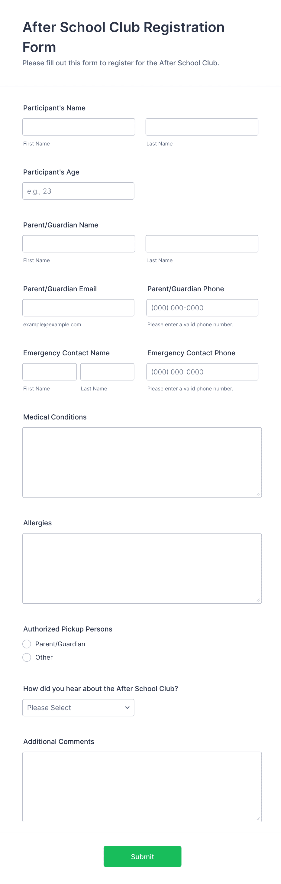 After School Club Registration Form Template | Jotform