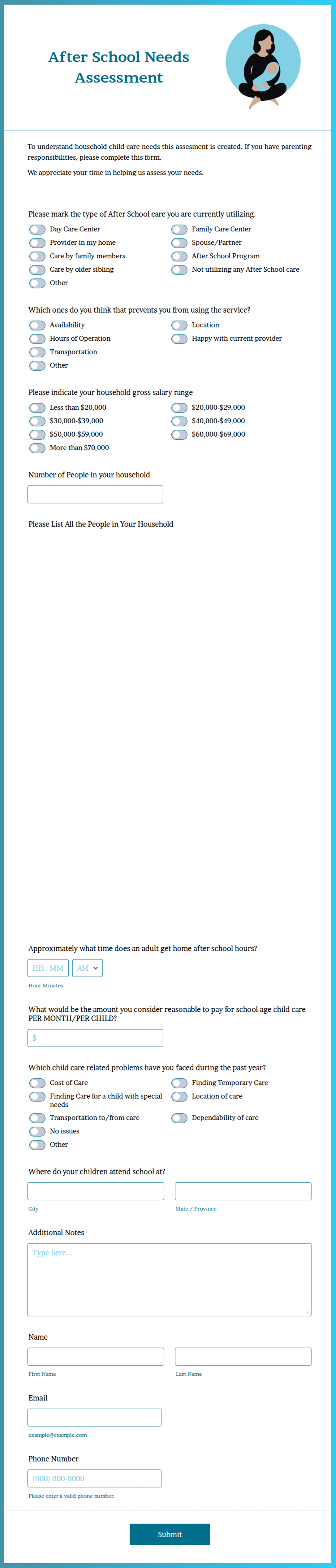 After School Needs Assessment Form Template | Jotform