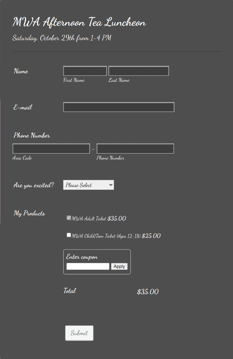 Afternoon Tea Luncheon Form Template | Jotform