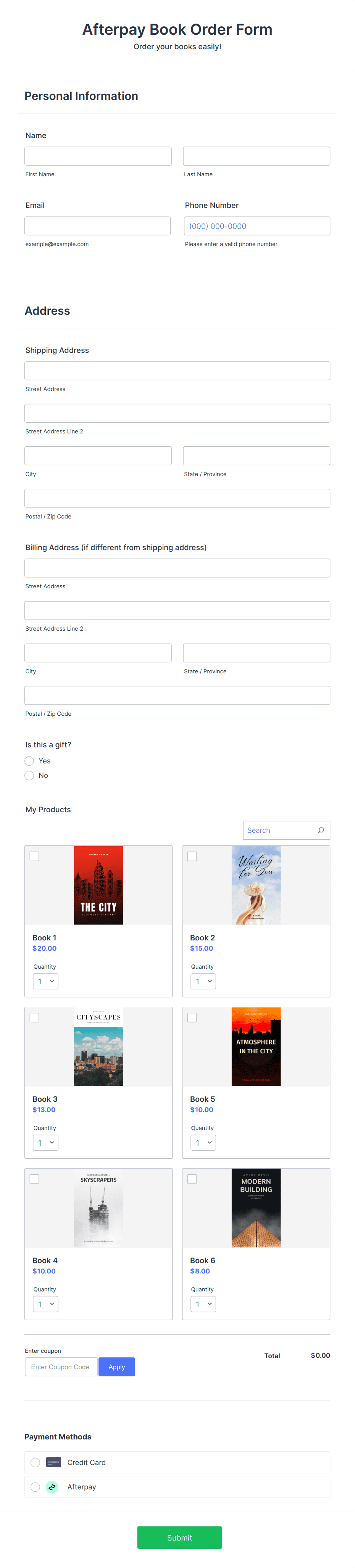 Afterpay Book Order Form Template | Jotform