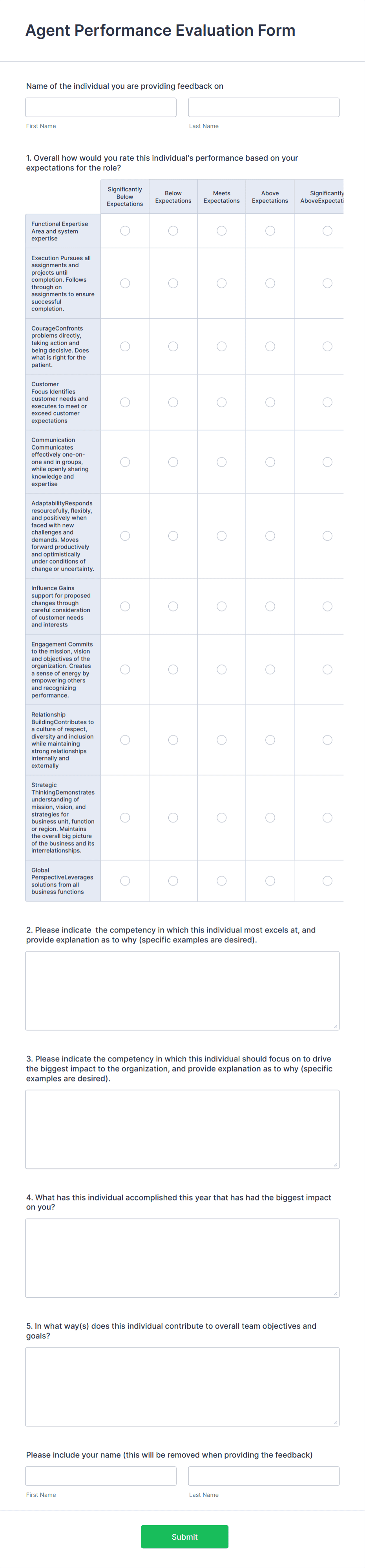 Agent Performance Evaluation Form Template | Jotform