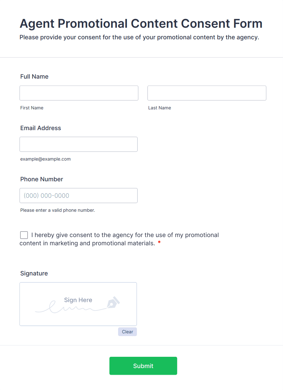 Agent Promotional Content Consent Form Template | Jotform