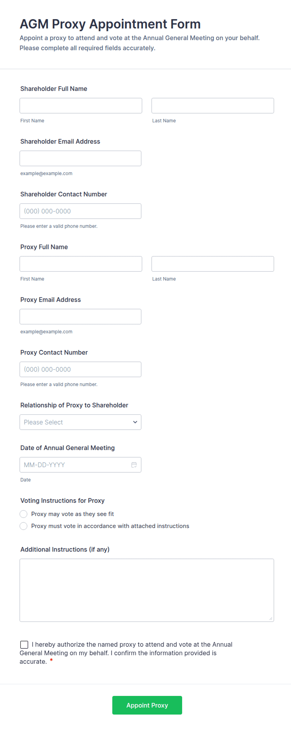 AGM Proxy Appointment Form Template | Jotform