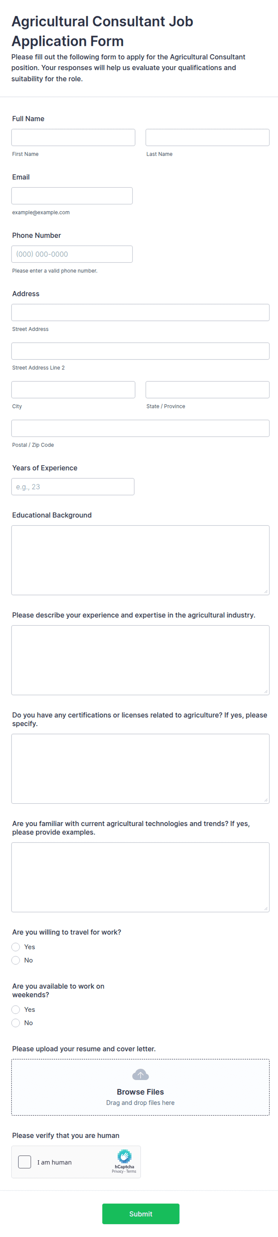 Agricultural Consultant Job Application Form Template | Jotform