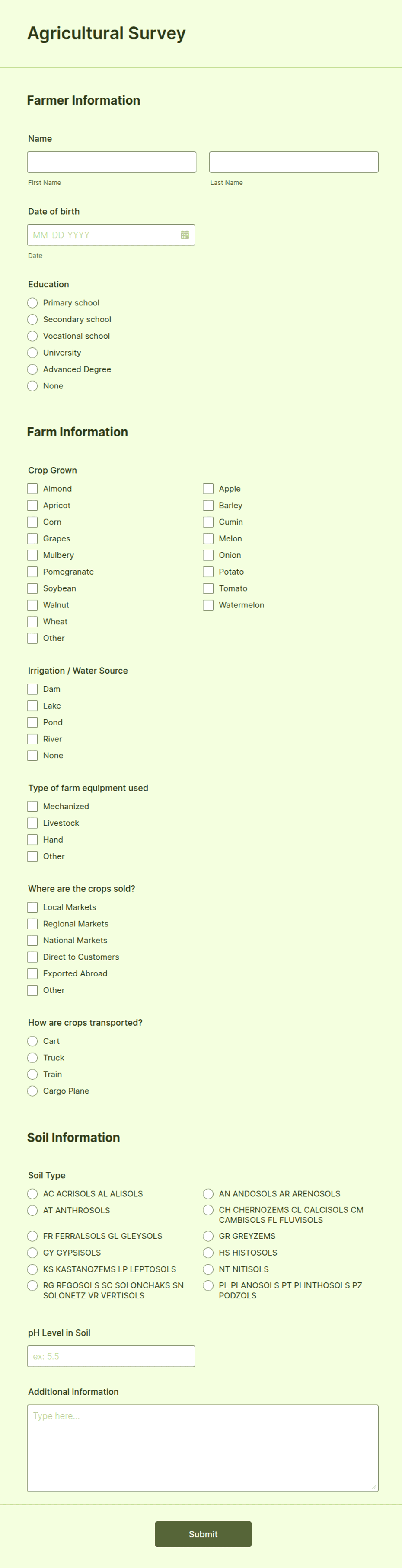 Agriculture Survey Form Template | Jotform