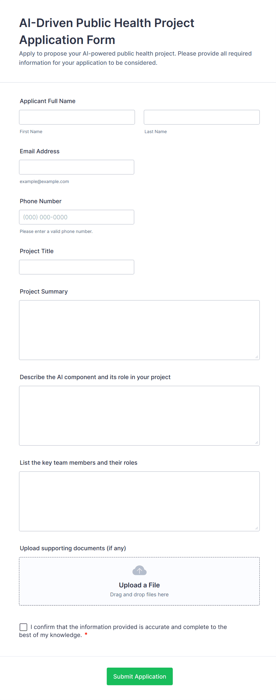 AI-Driven Public Health Project Application Form Template | Jotform