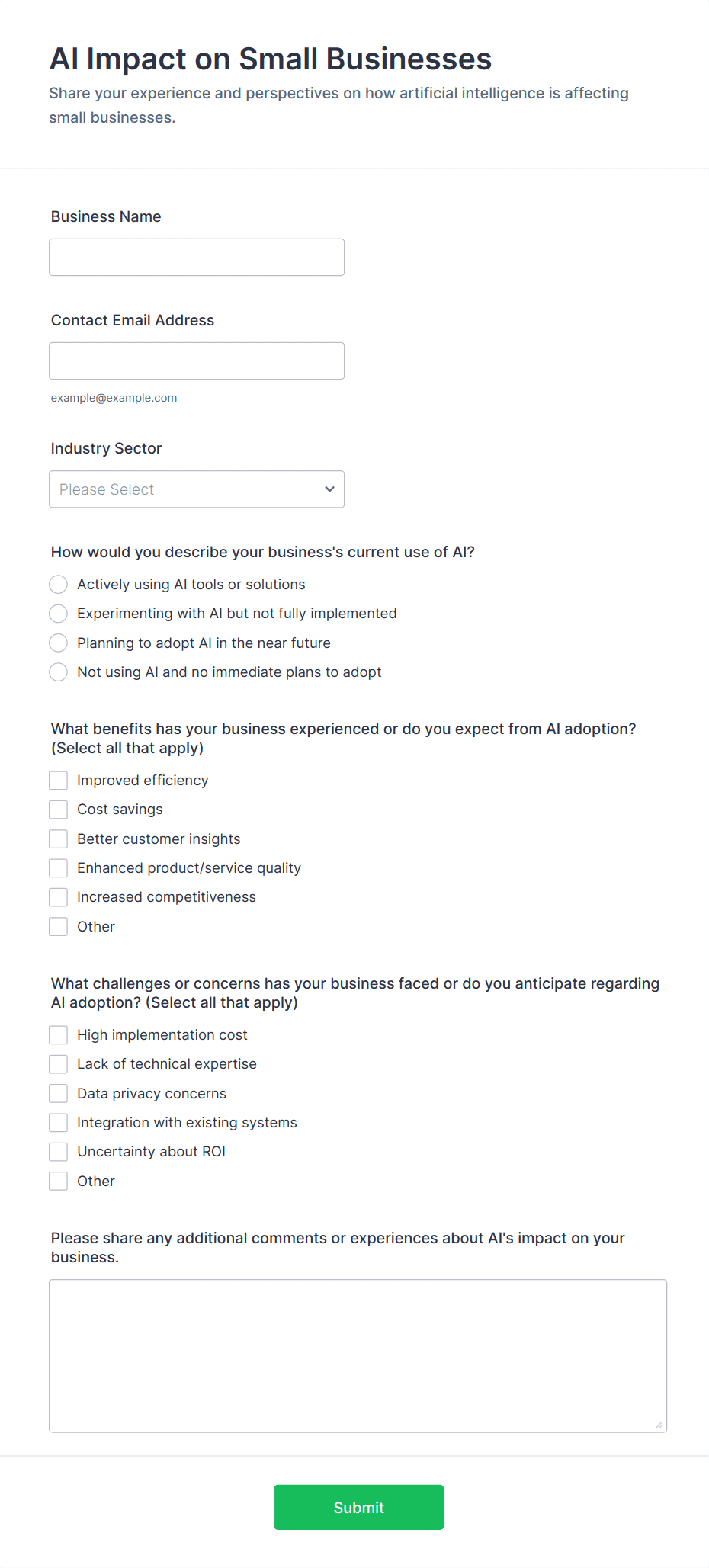 AI Impact on Small Businesses Form Template | Jotform