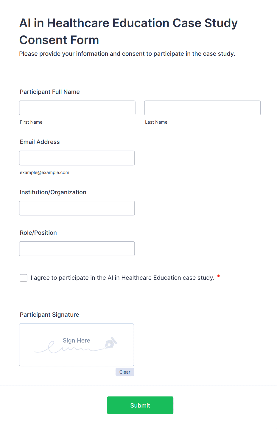 AI in Healthcare Education Case Study Consent Form Template | Jotform