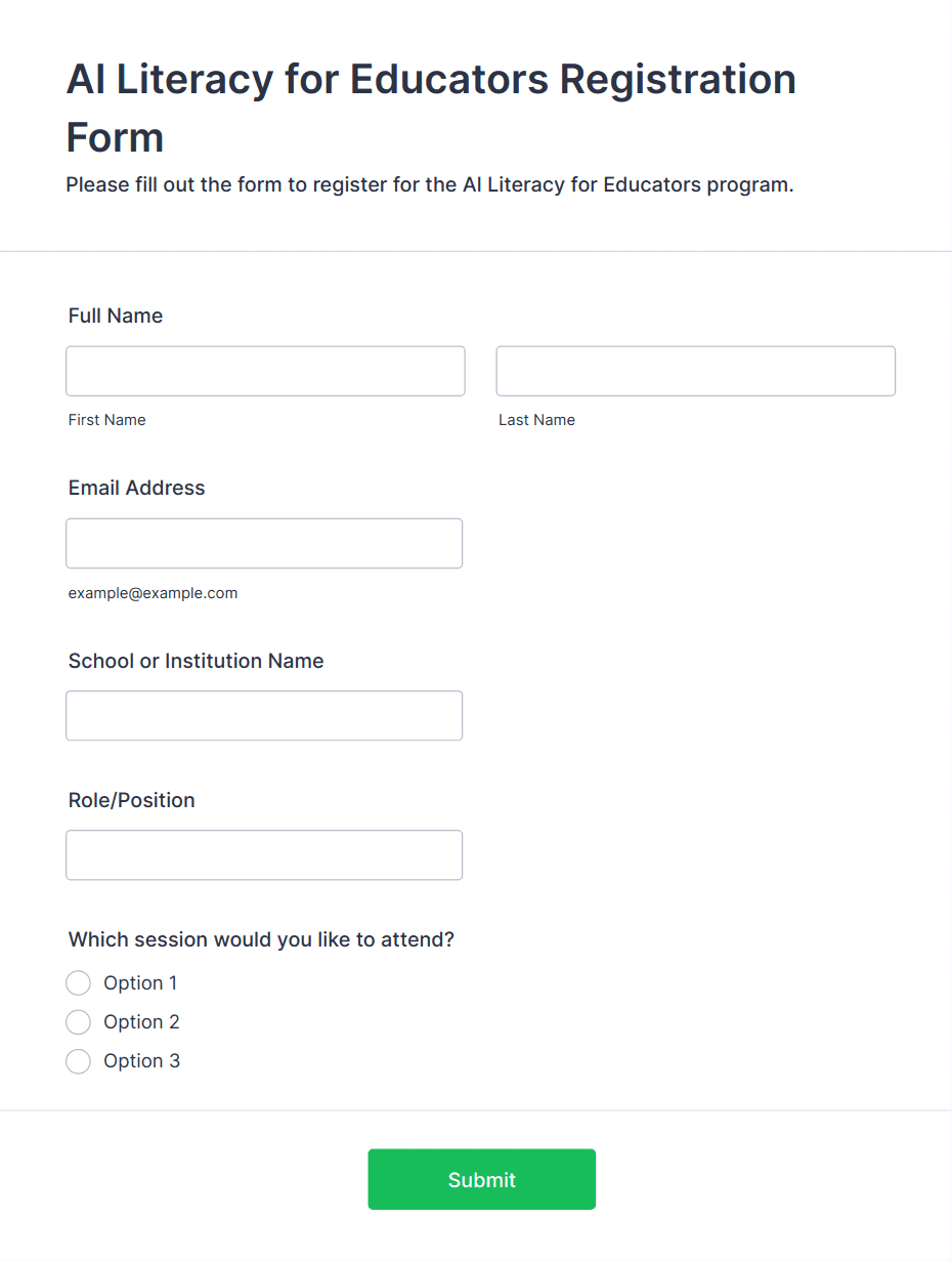 AI Literacy for Educators Registration Form Template | Jotform