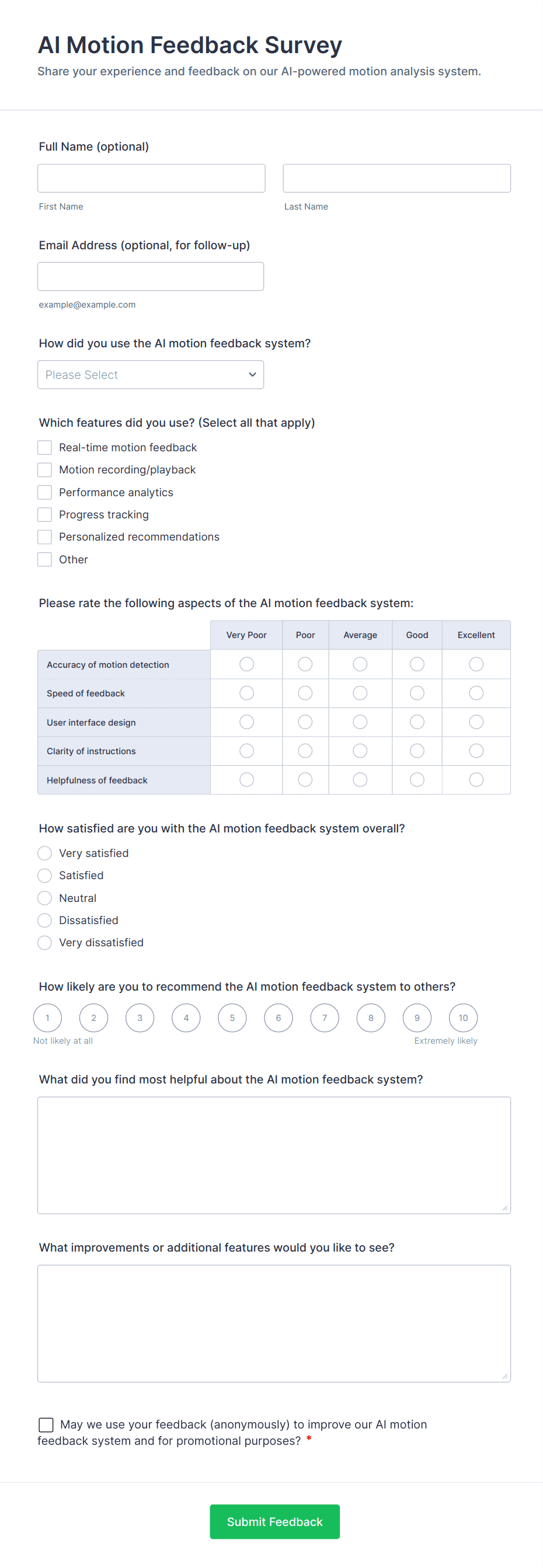 AI Motion Feedback Survey Form Template | Jotform
