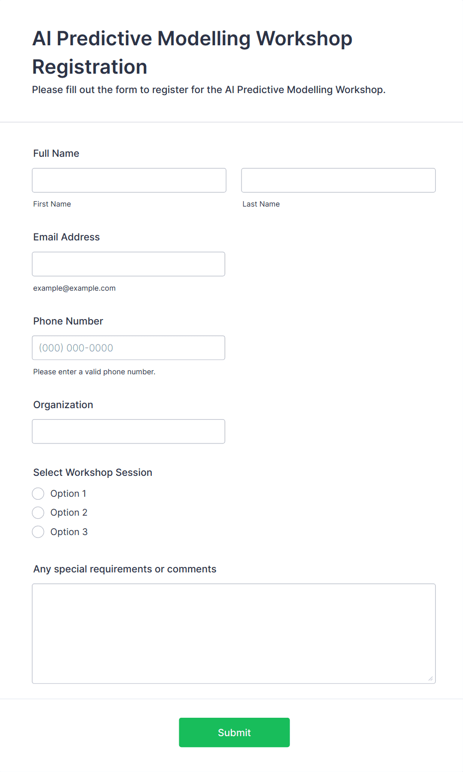 AI Predictive Modelling Workshop Registration Form Template | Jotform