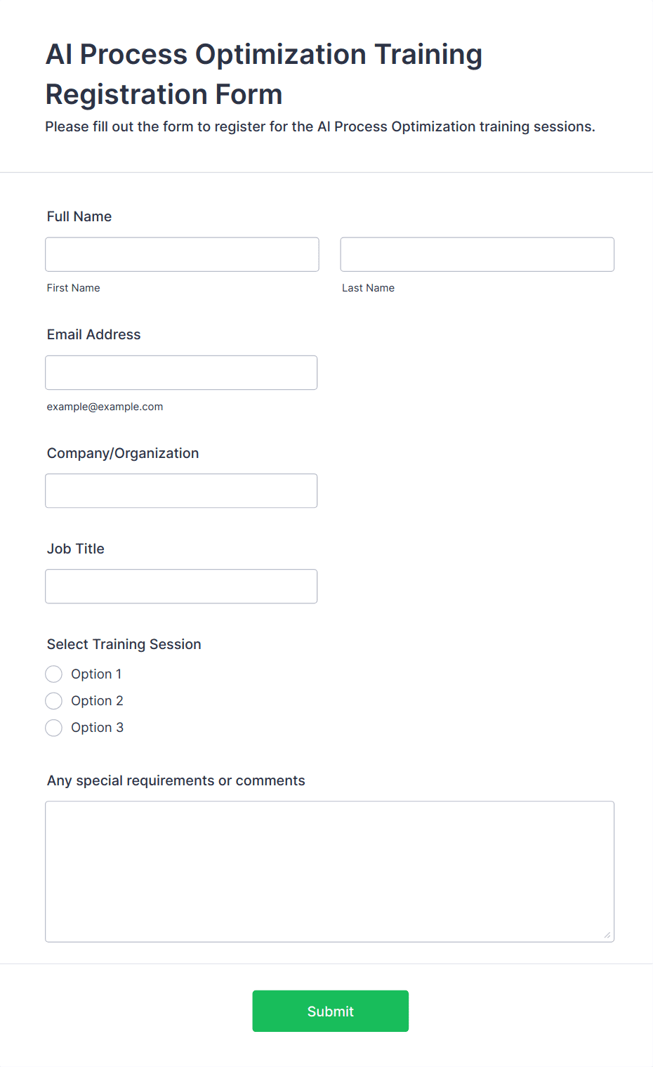 AI Process Optimization Training Registration Form Template | Jotform