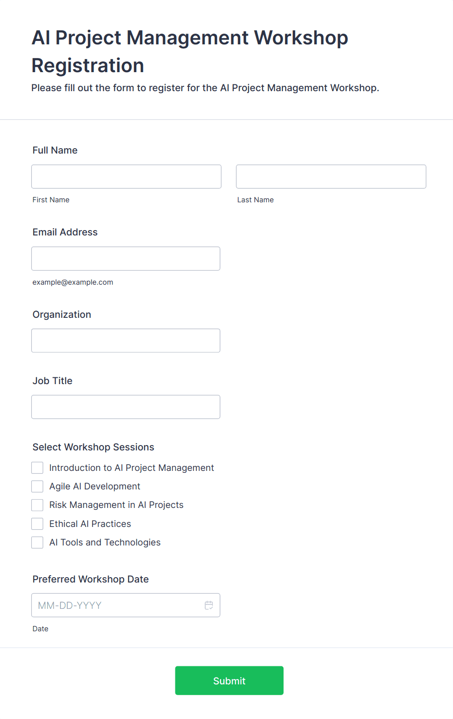 AI Project Management Workshop Registration Form Template | Jotform