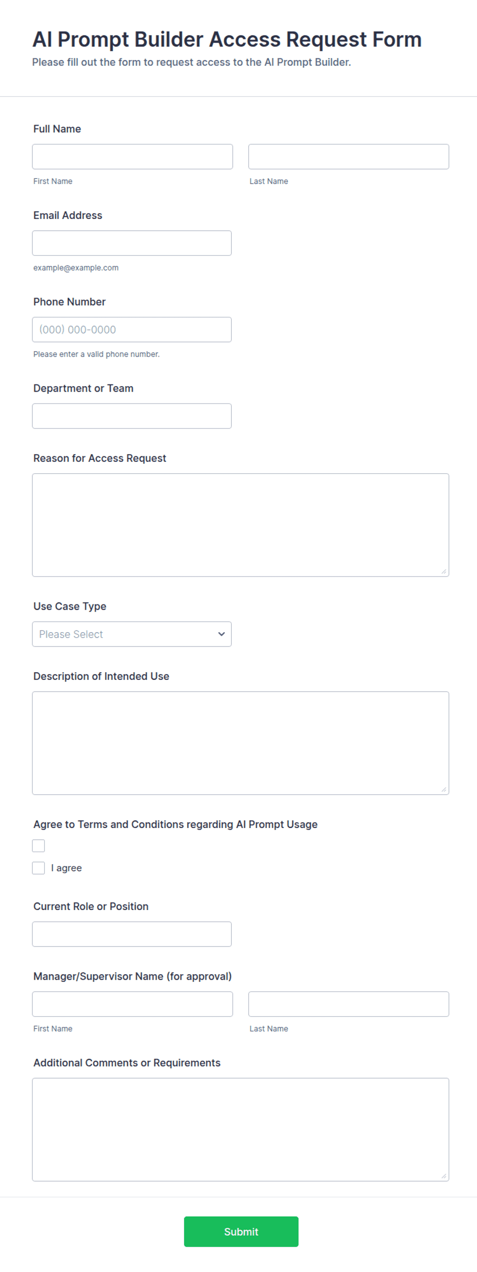 AI Prompt Builder Access Request Form Template | Jotform
