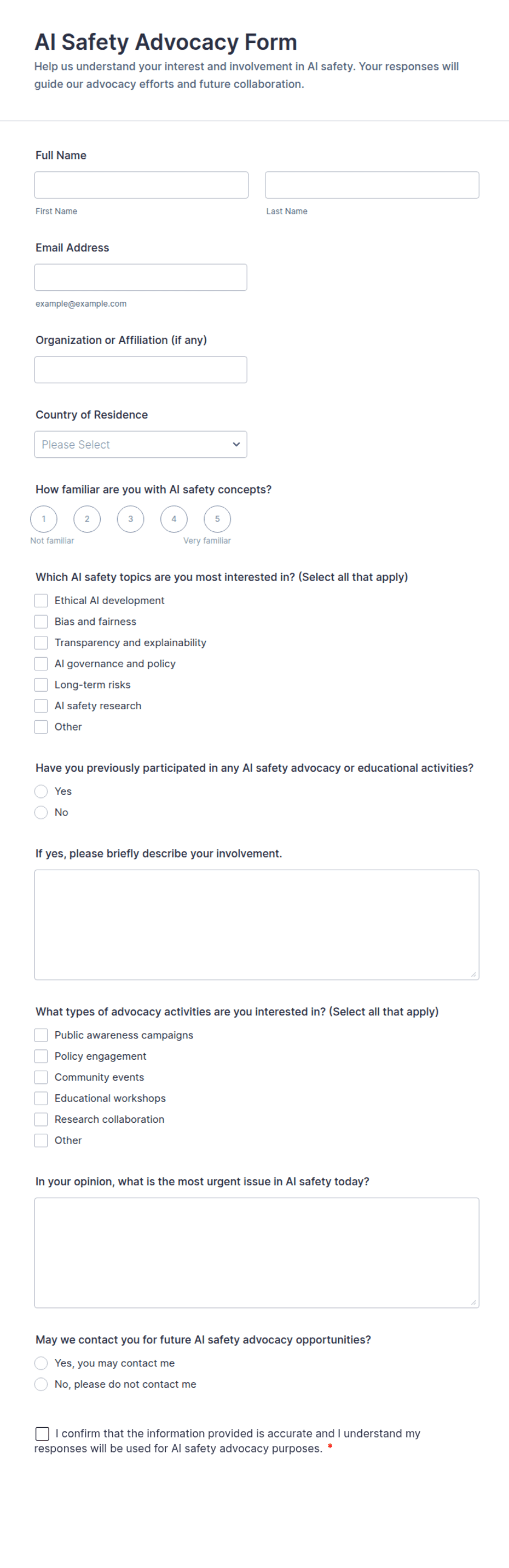 AI Safety Advocacy Form Template | Jotform