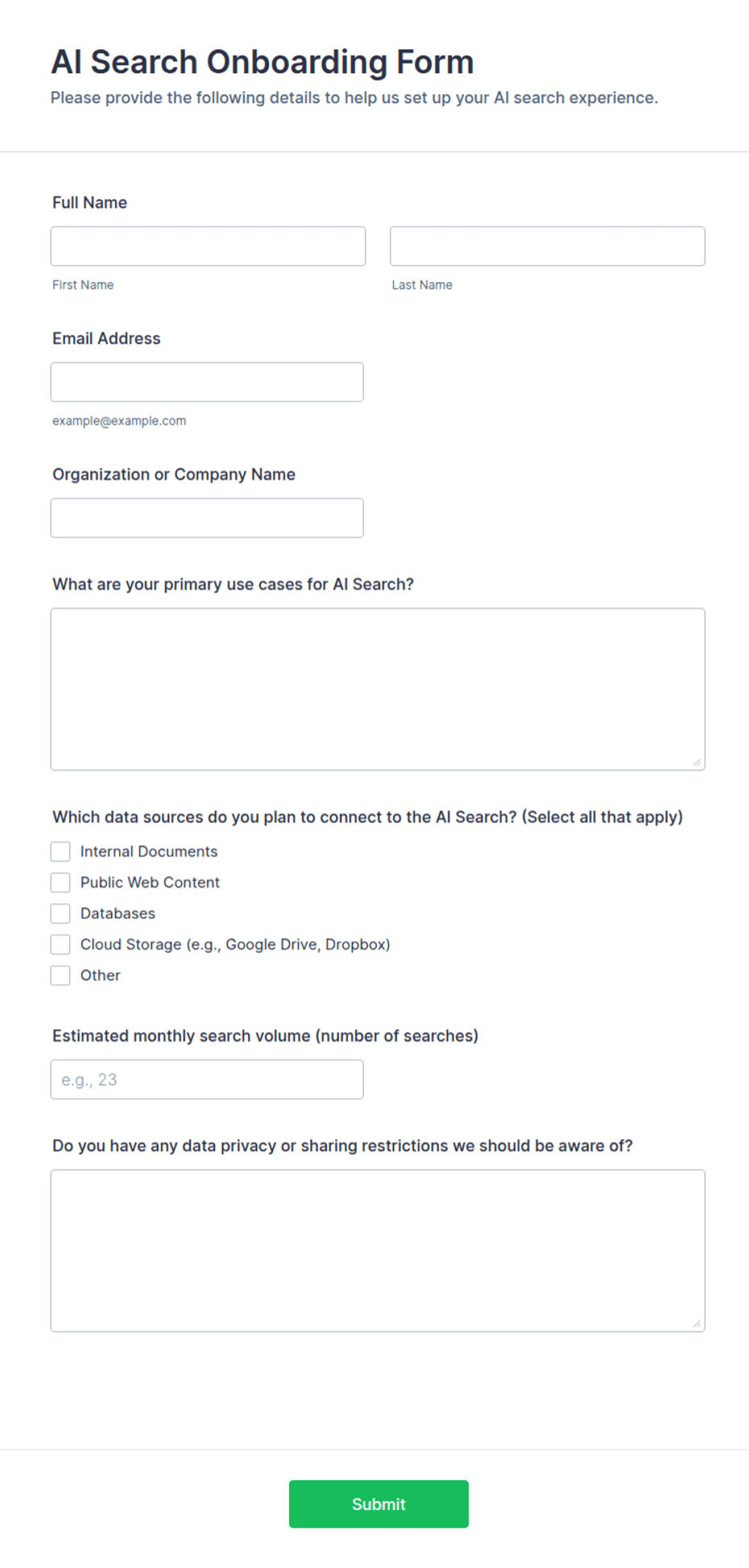 AI Search Onboarding Form Template | Jotform