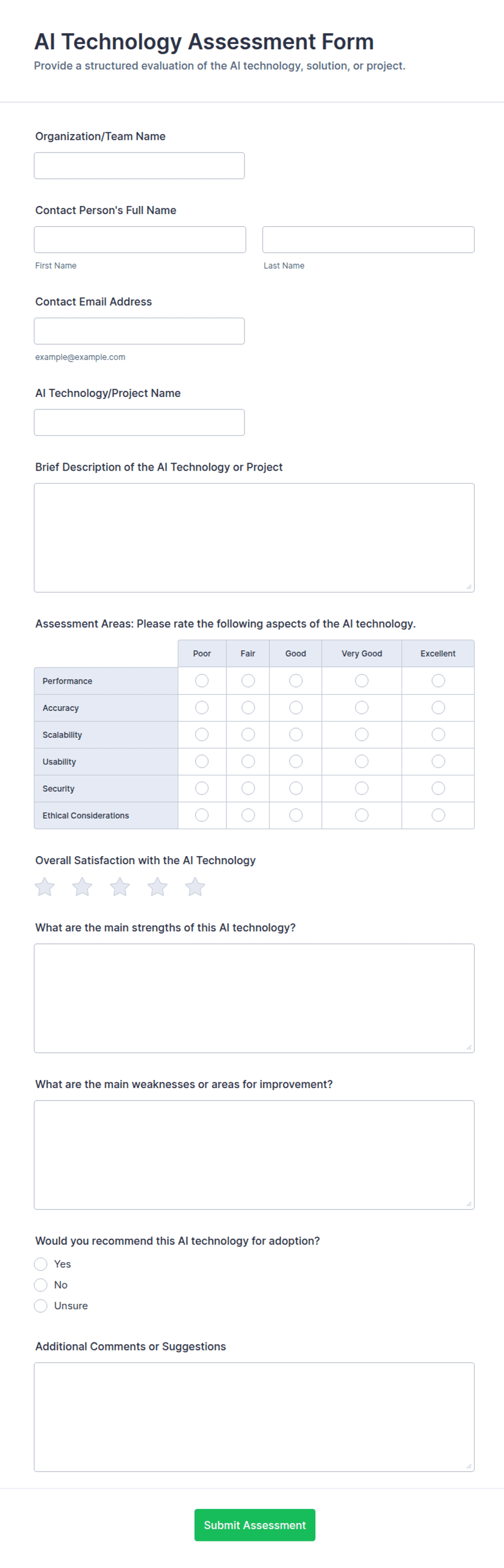 AI Technology Assessment Form Template | Jotform