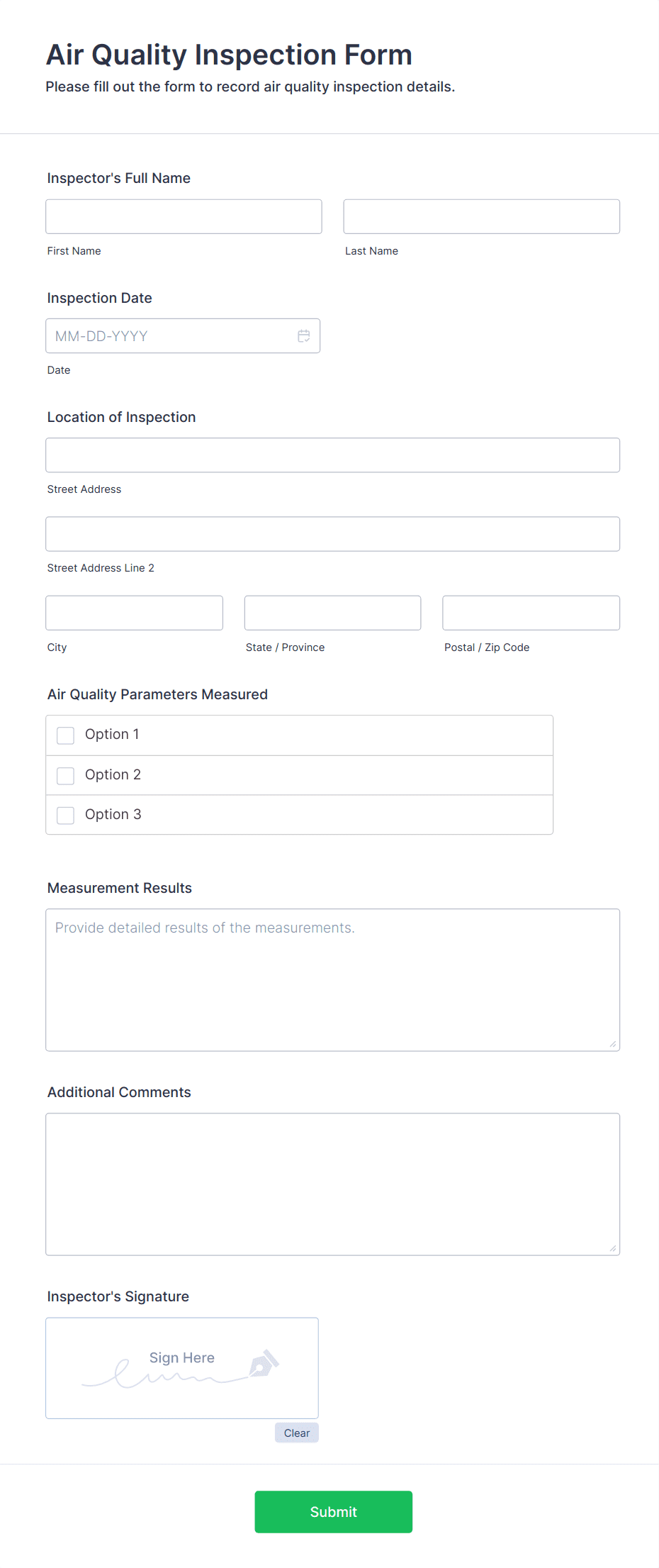 Air Quality Inspection Form Template | Jotform