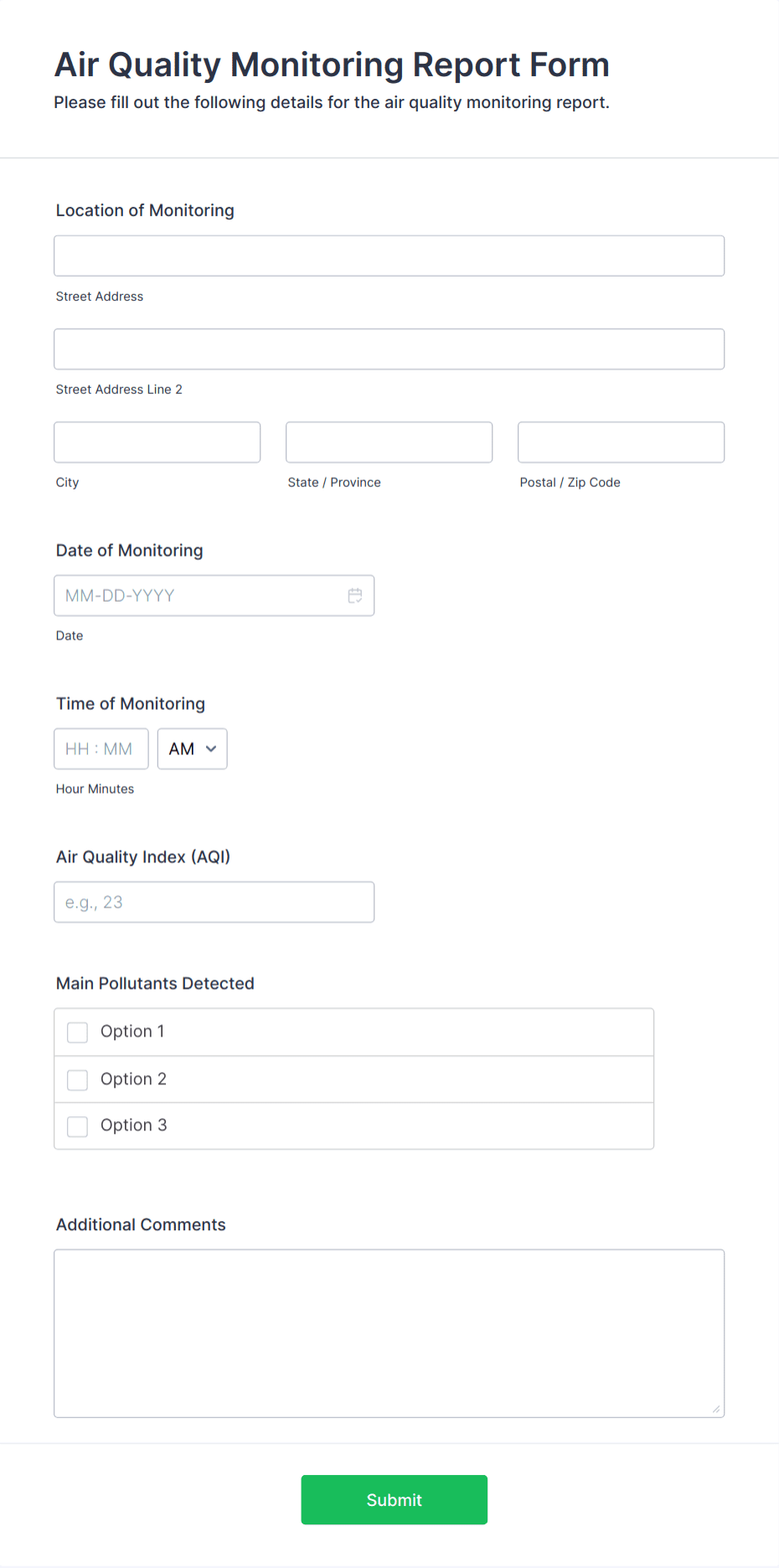 Air Quality Monitoring Report Form Template | Jotform