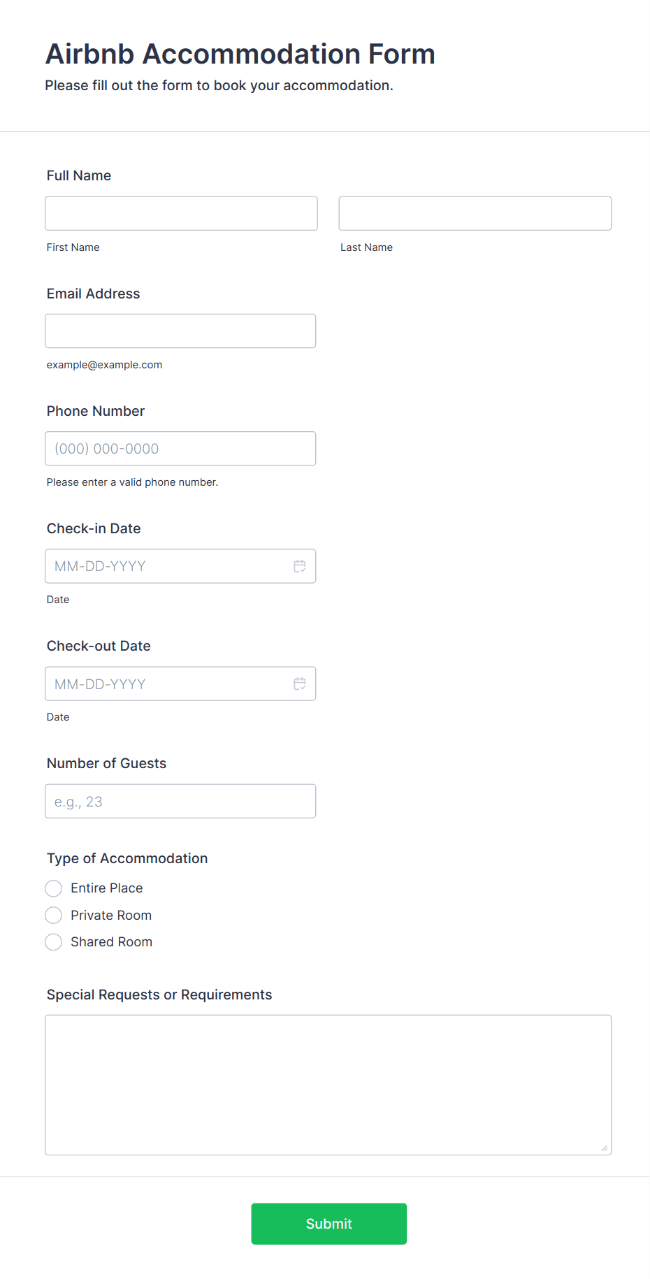 Airbnb Accommodation Form Template | Jotform