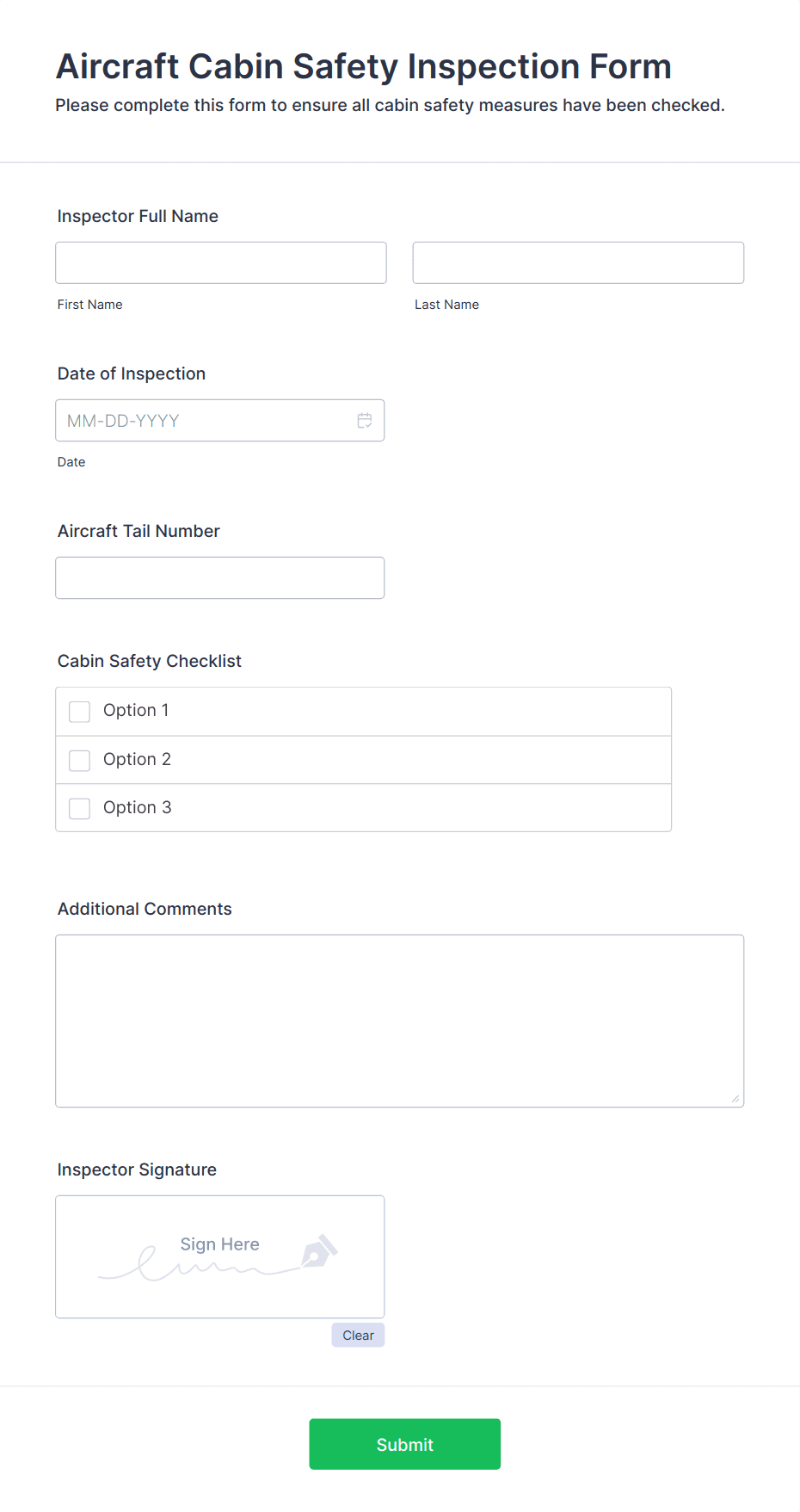 Aircraft Cabin Safety Inspection Form Template | Jotform