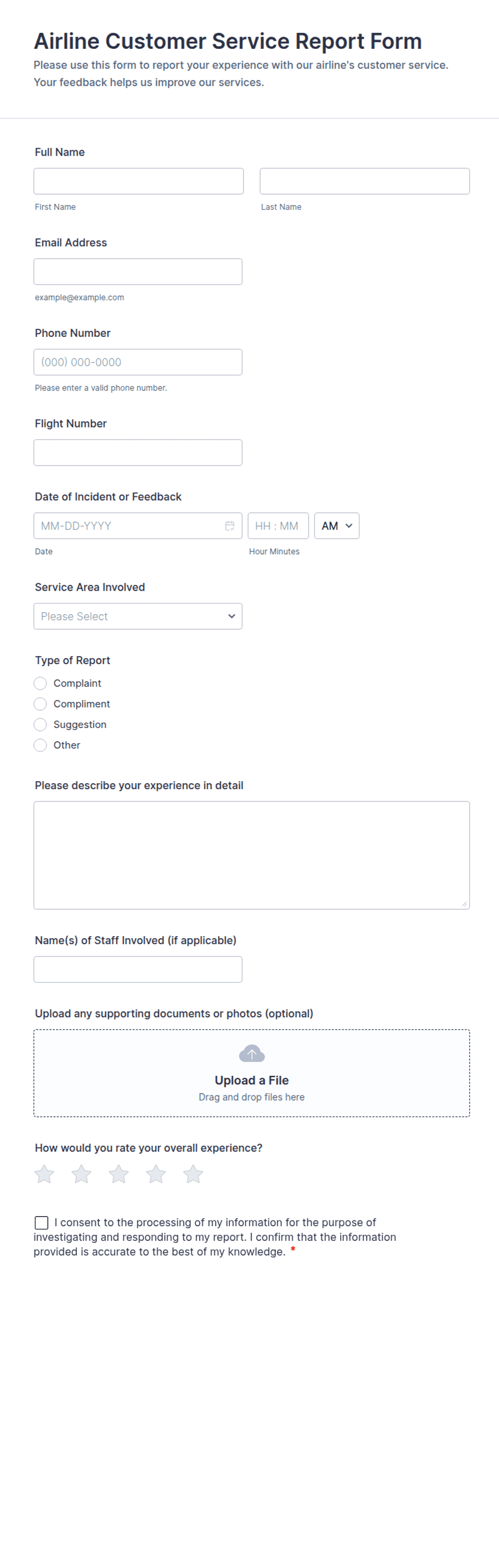 Airline Customer Service Report Form Template | Jotform