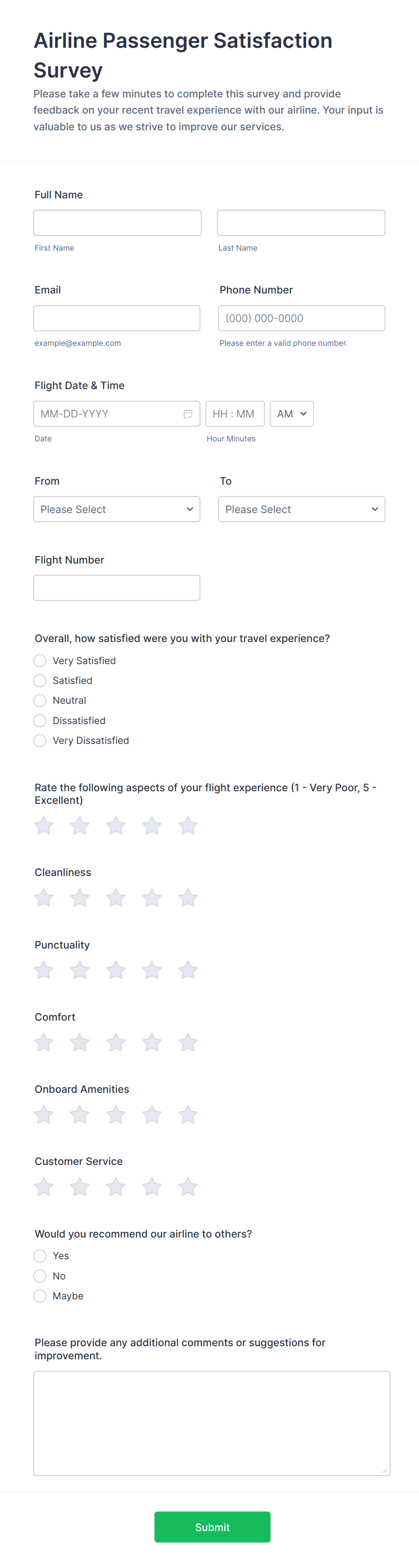 Airline Passenger Satisfaction Survey Form Template | Jotform