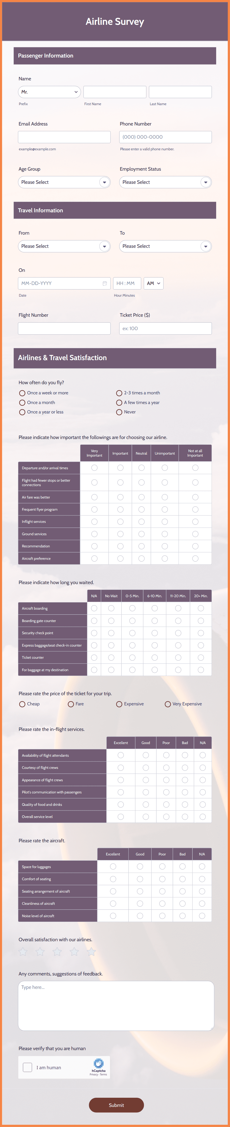 Airline Survey Form Template | Jotform