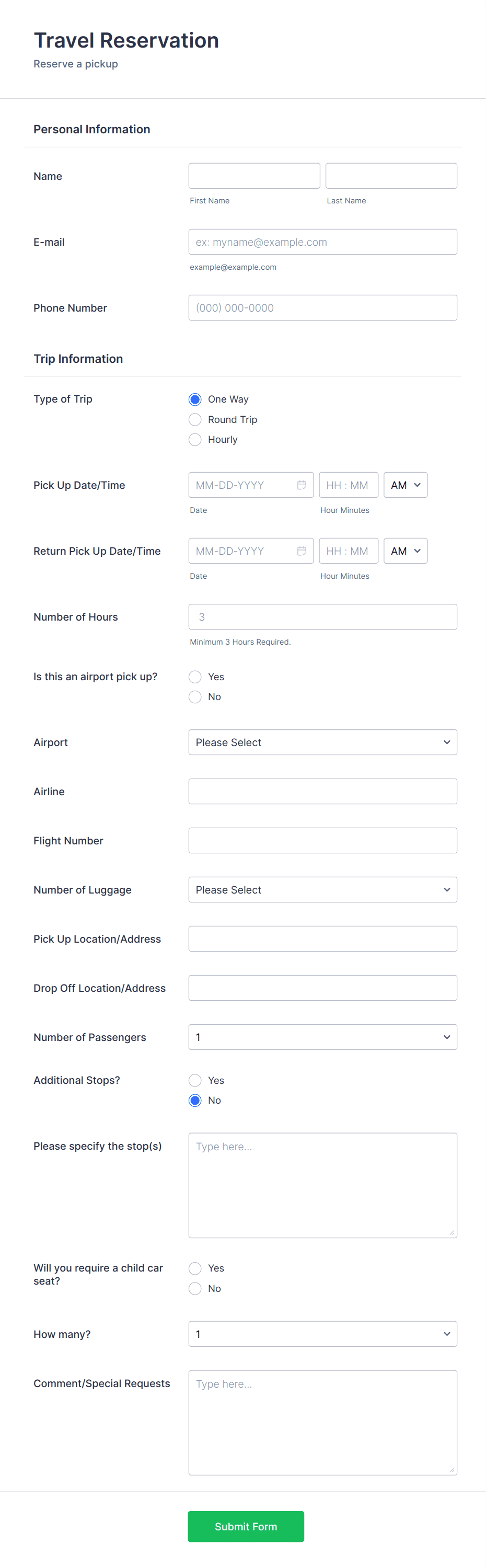 Airport Pickup Reservation Form Template | Jotform