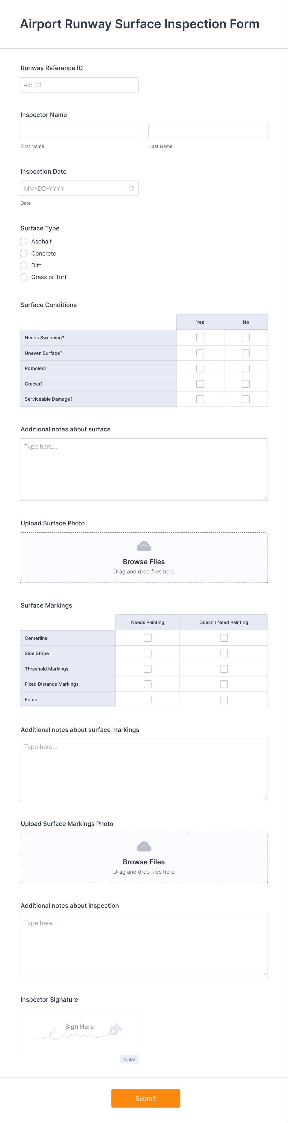 Airport Runway Surface Inspection Form Template | Jotform