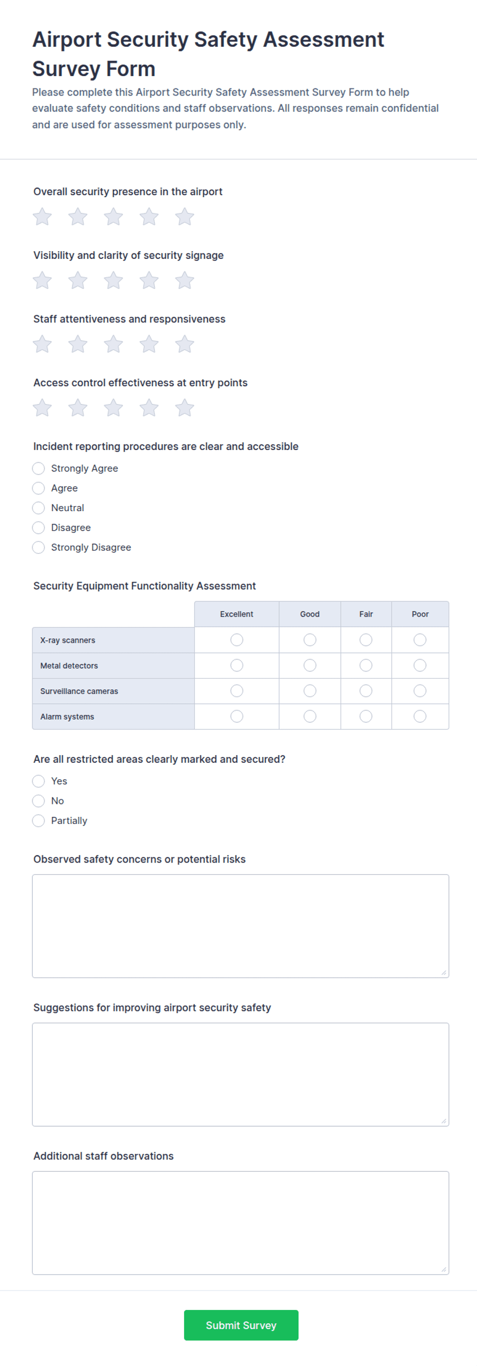 Airport Security Safety Assessment Survey Form Template | Jotform