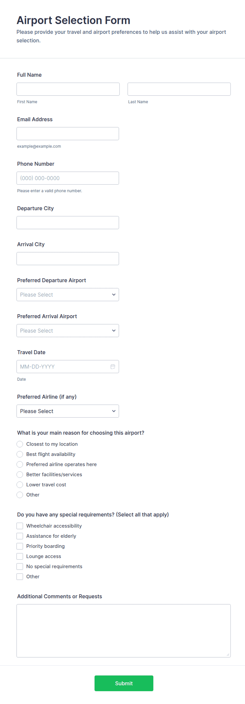 Airport Selection Form Template | Jotform