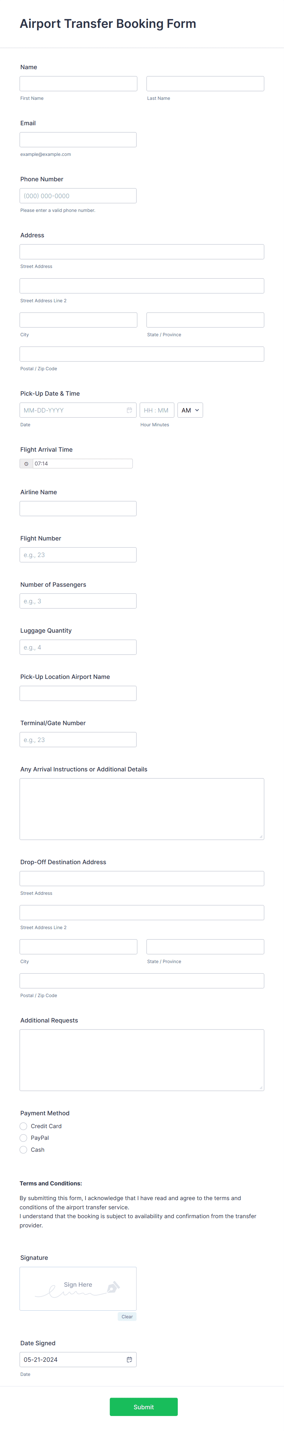 Airport Transfer Booking Form Template | Jotform
