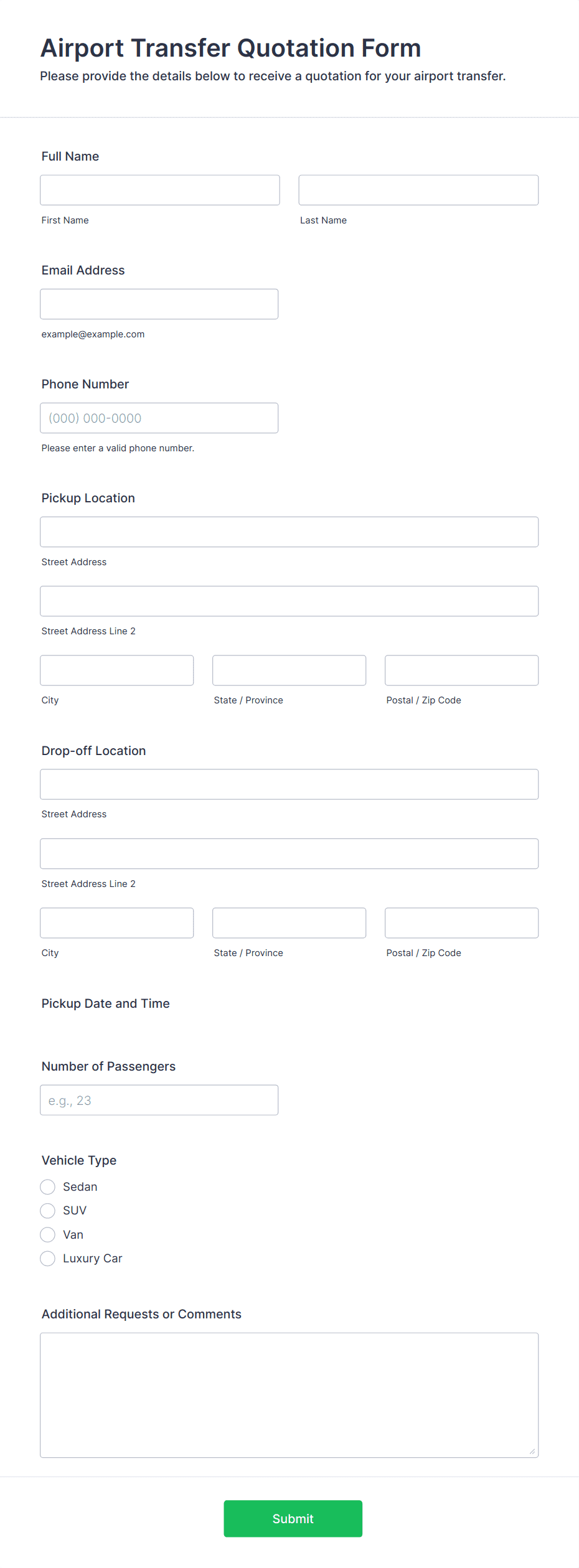 Airport Transfer Quotation Form Template | Jotform
