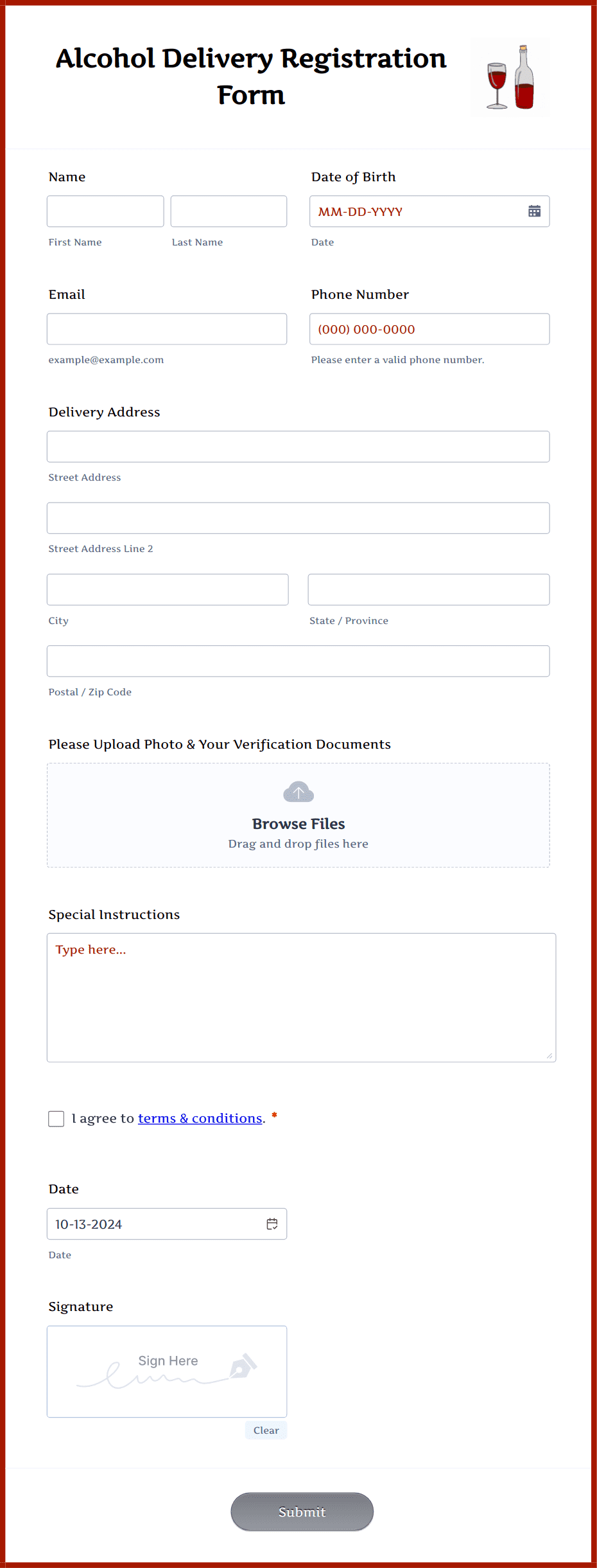Alcohol Delivery Registration Form Template | Jotform