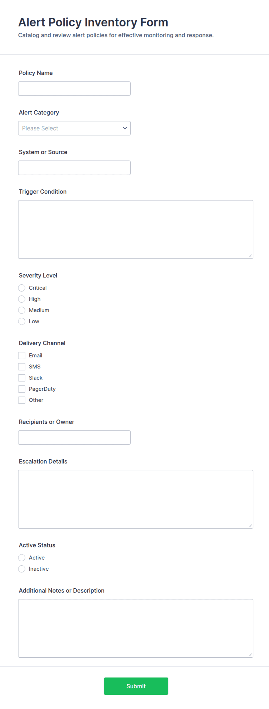 Alert Policy Inventory Form Template | Jotform