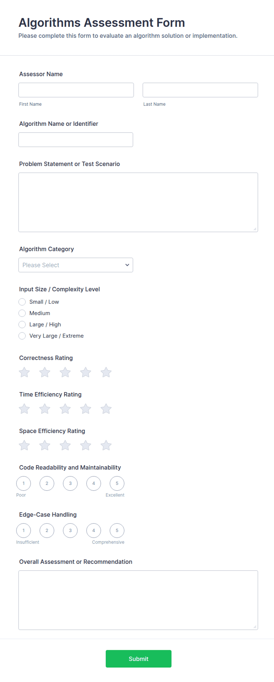 Algorithms Assessment Form Template | Jotform