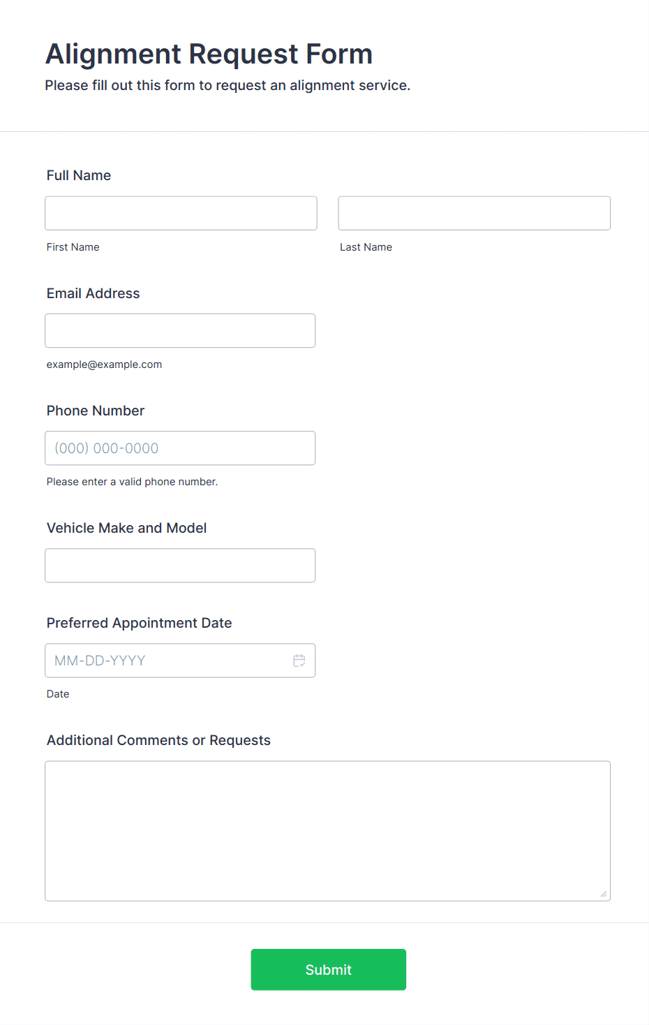 Alignment Request Form Template | Jotform