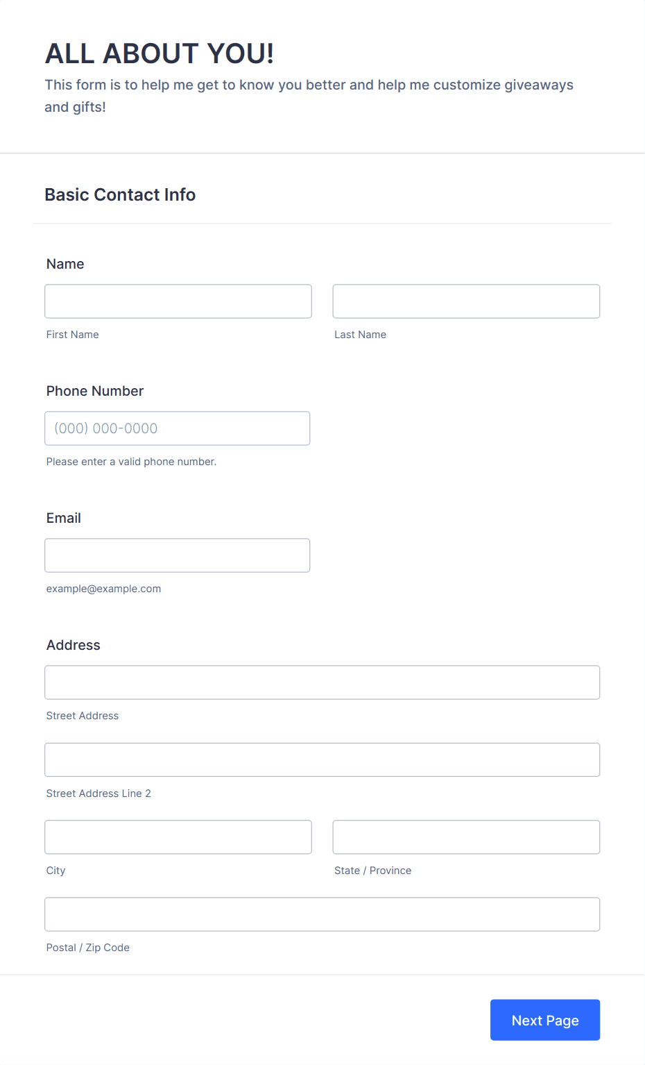 All About You Form Template | Jotform
