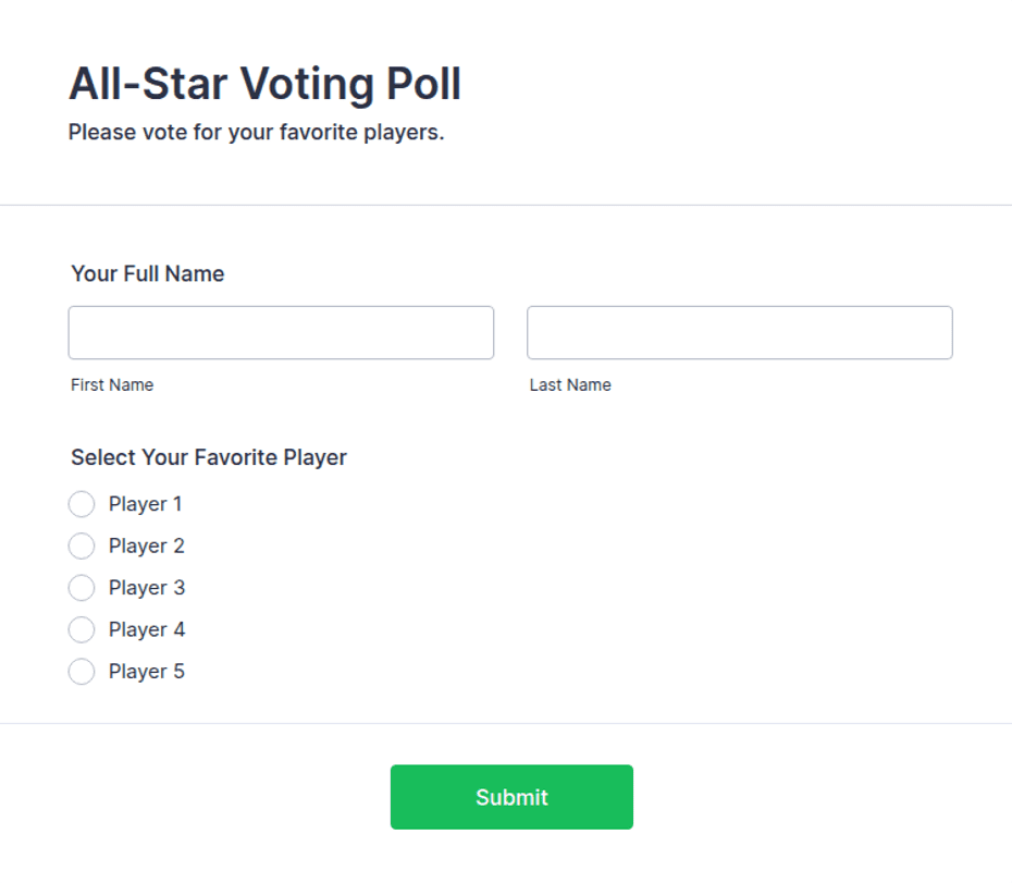 All-Star Voting Poll Form Template | Jotform