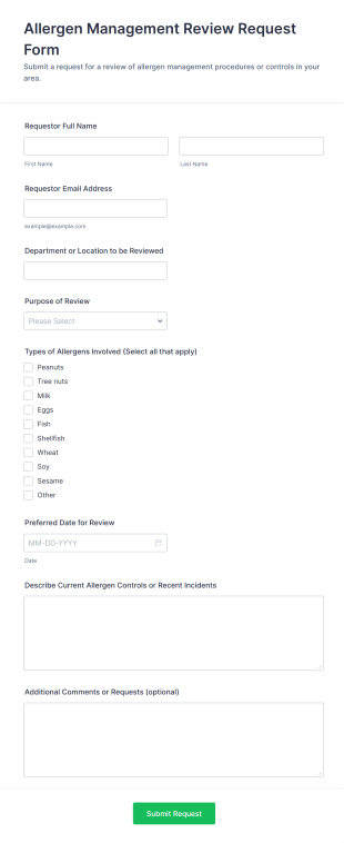 Allergen Management Review Request Form Template | Jotform
