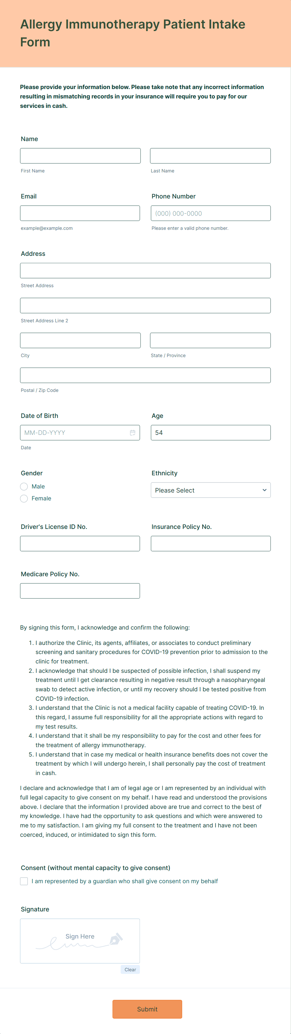 Allergy Immunotherapy Patient Intake Form Template | Jotform