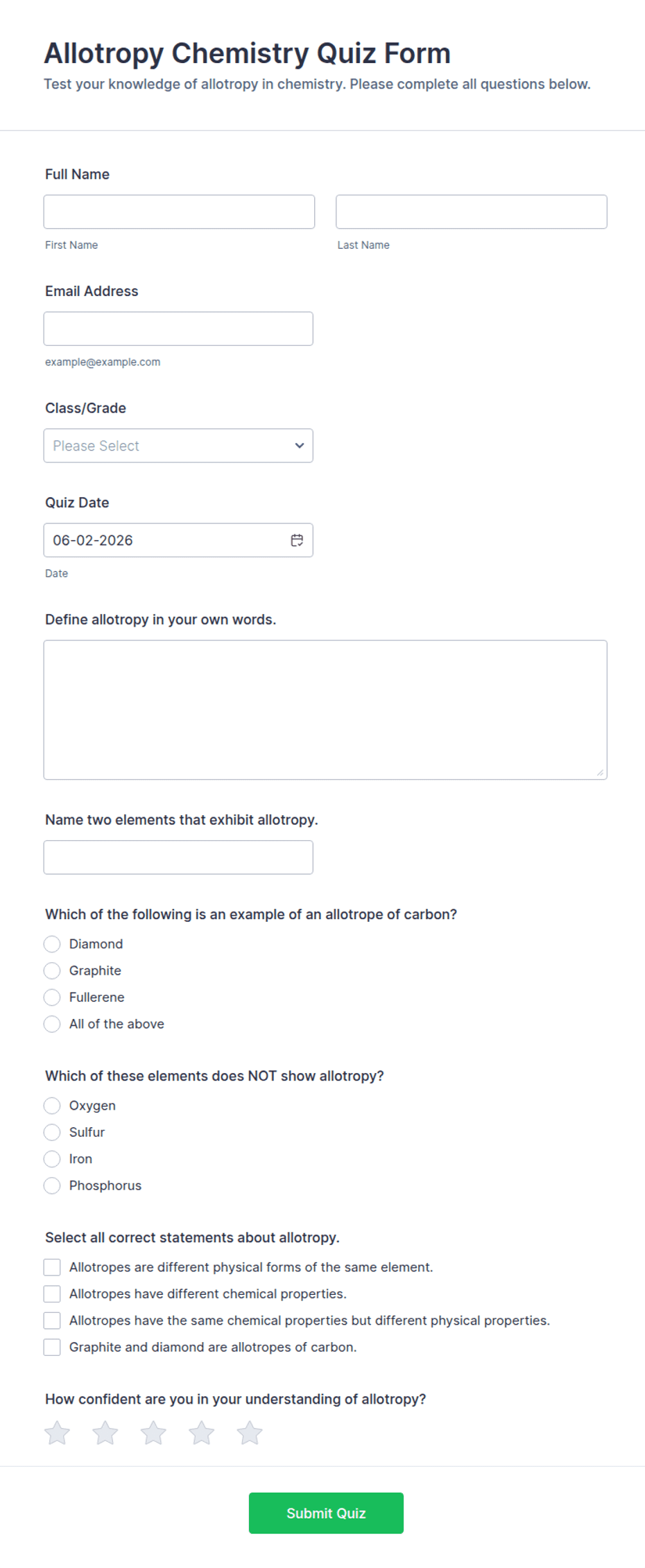 Allotropy Chemistry Quiz Form Template | Jotform