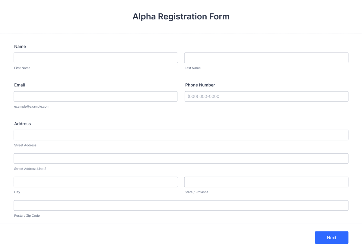 Alpha Registration Form Template | Jotform