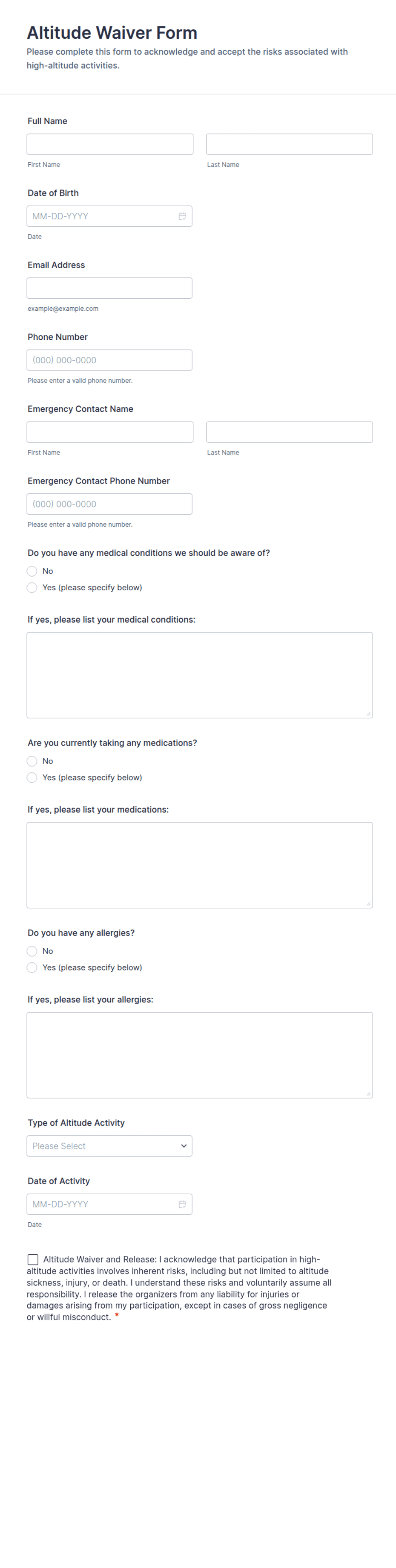 Altitude Waiver Form Template | Jotform
