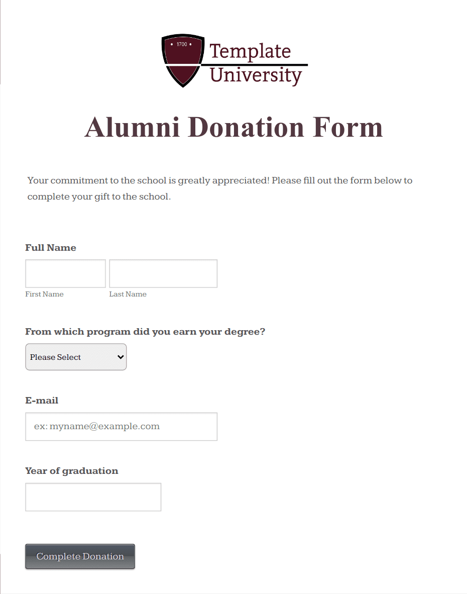 Alumni Donation Form Template | Jotform