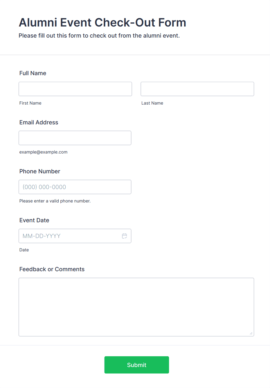 Alumni Event Check-Out Form Template | Jotform